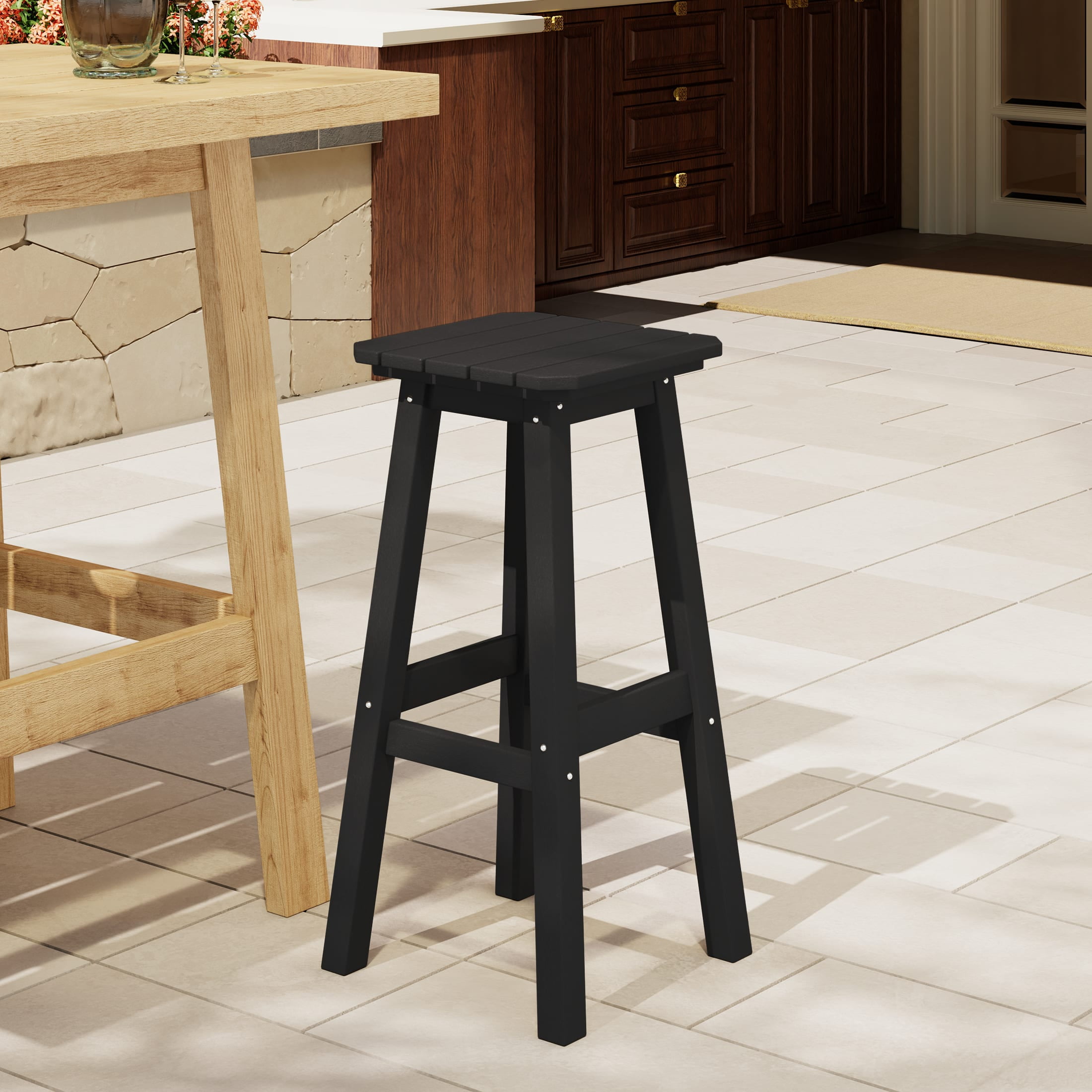 Costaelm Paradise 29" Outdoor Patio HDPE Square Backless Bar Stool ...