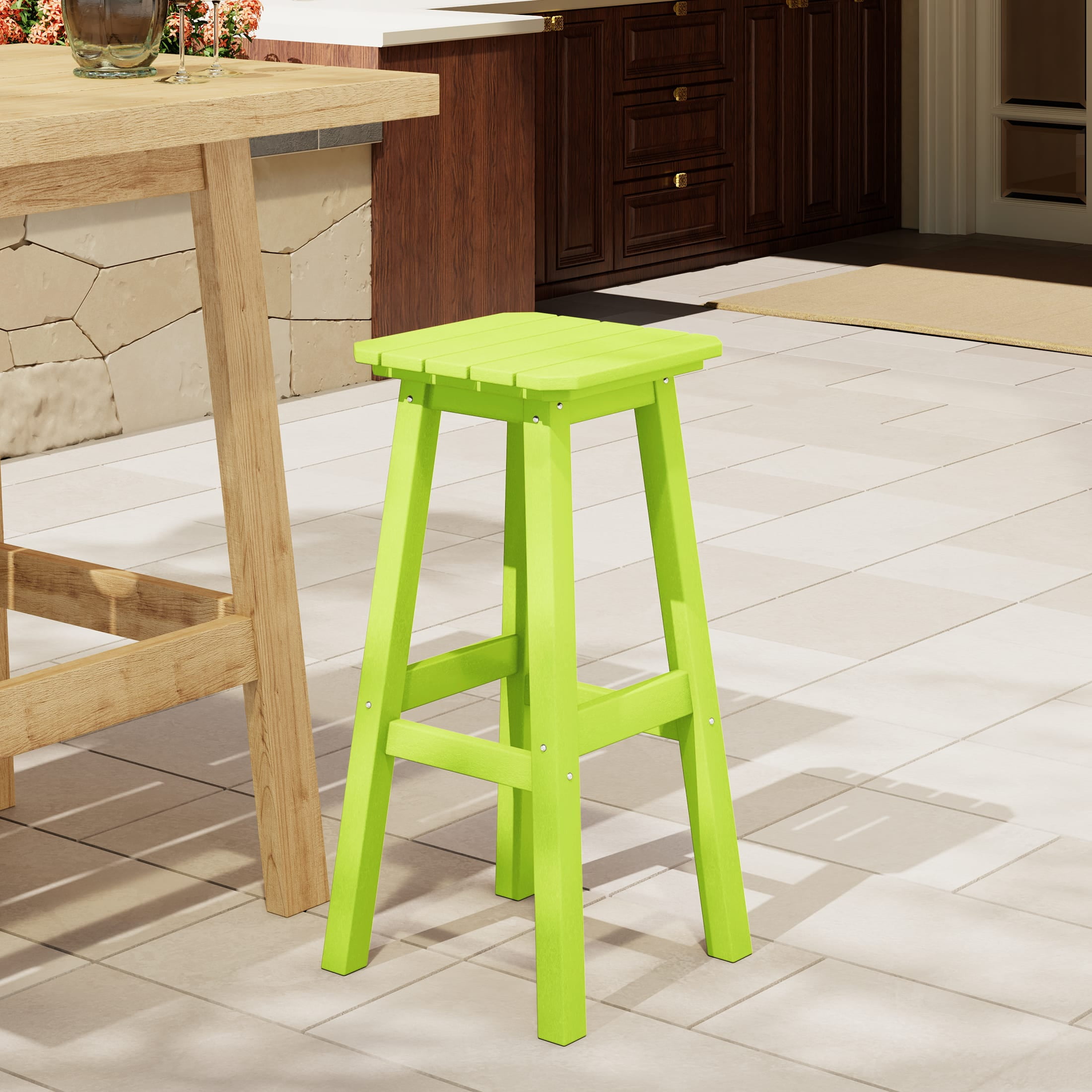Costaelm Paradise 29" Outdoor Patio HDPE Square Backless Bar Stool ...