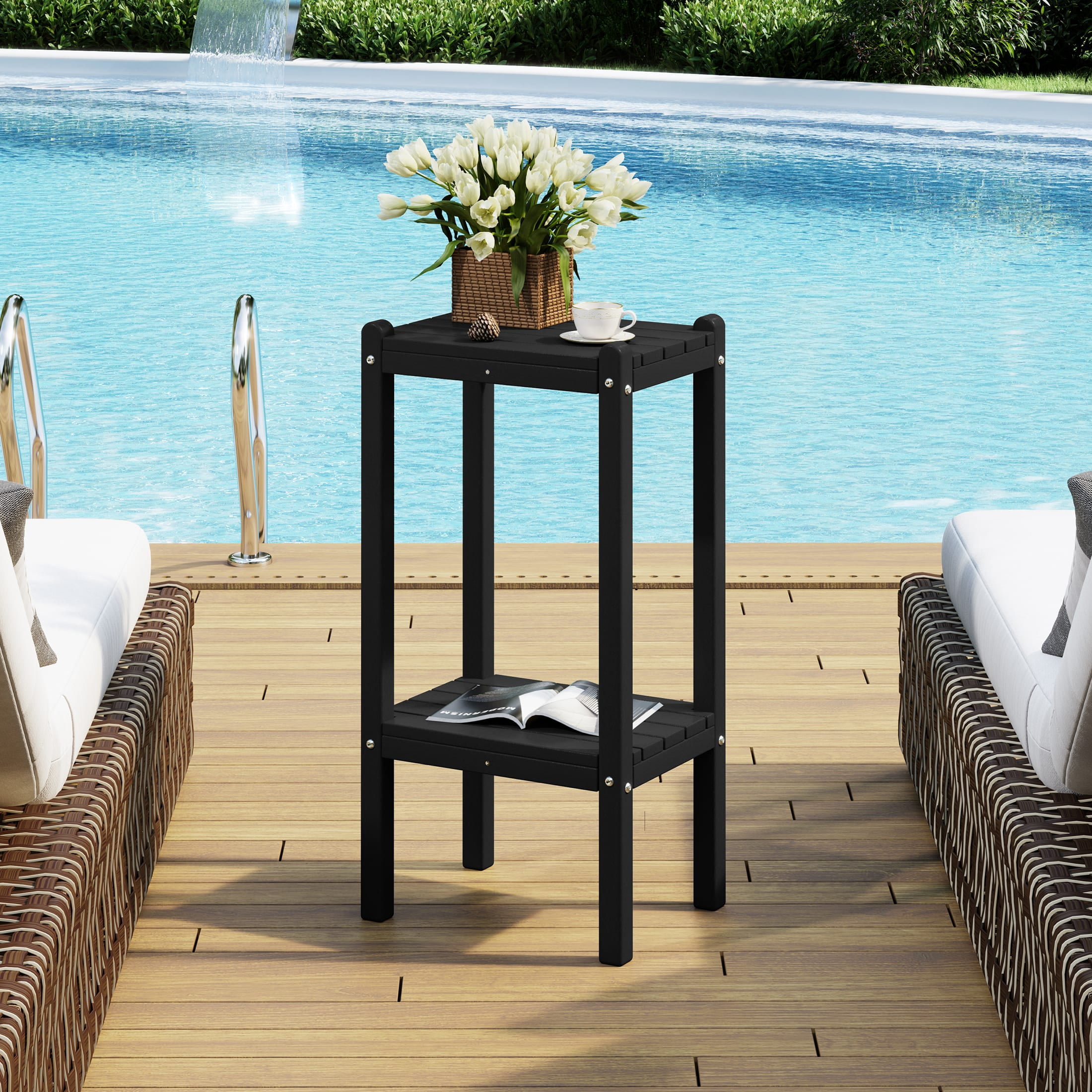 Costaelm Paradise 36" Outdoor Adirondack HDPE 2-Tier Patio Side Table ...