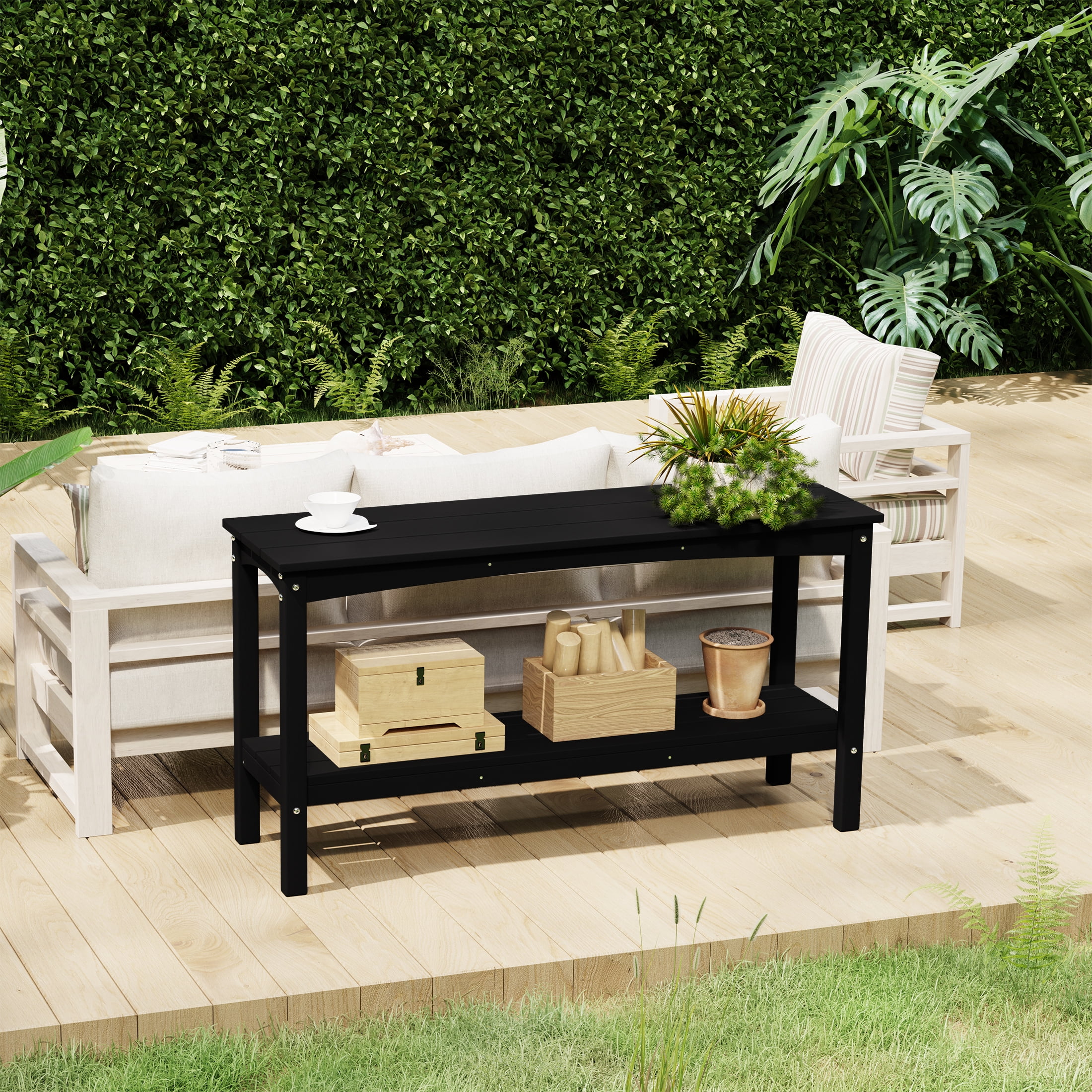 Costaelm Paradise 55" Outdoor Patio HDPE Adirondack 2-Tier Shelf ...