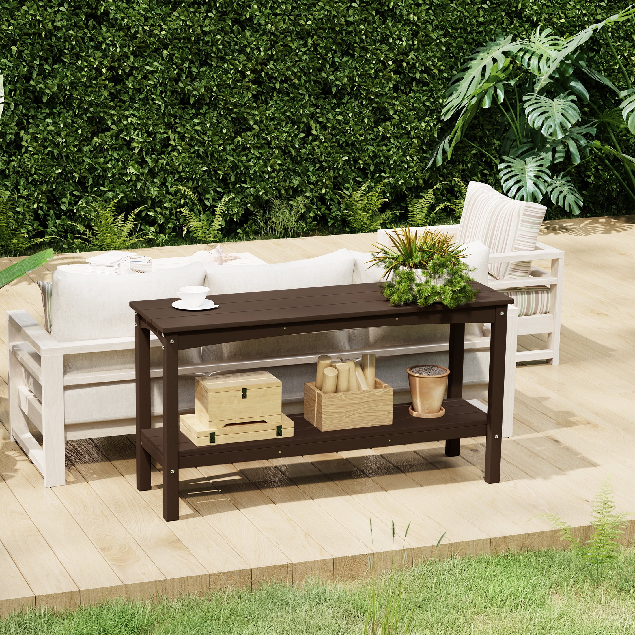 Costaelm Paradise 55" Outdoor Patio HDPE Adirondack 2-Tier Shelf ...