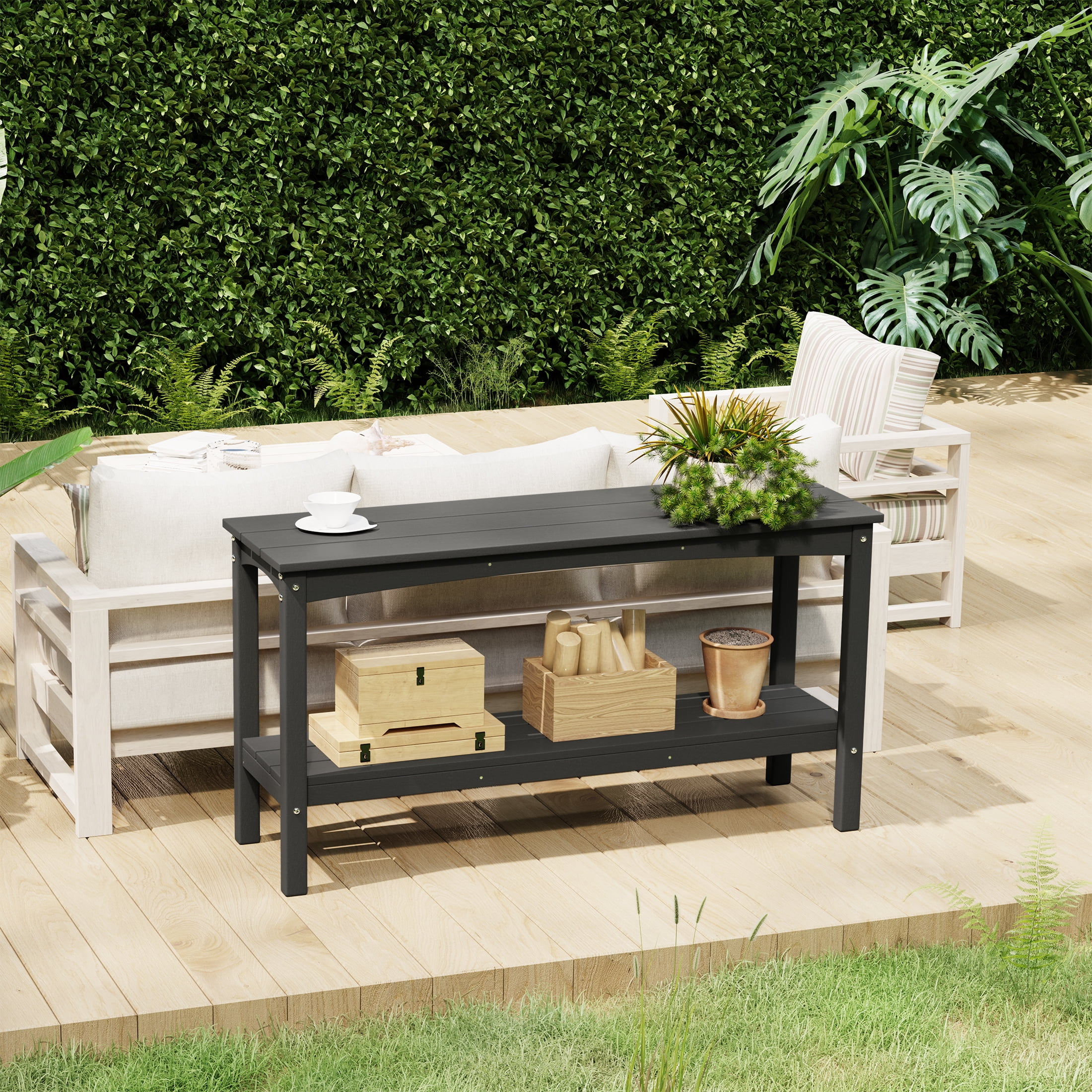 Costaelm Paradise 55" Outdoor Patio HDPE Adirondack 2-Tier Shelf ...