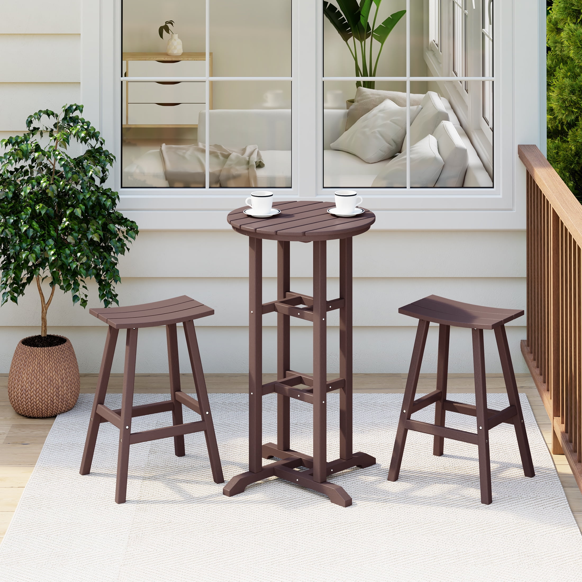 Costaelm Paradise Bar Height Outdoor Patio Table and Bar Stool 3-Piece ...