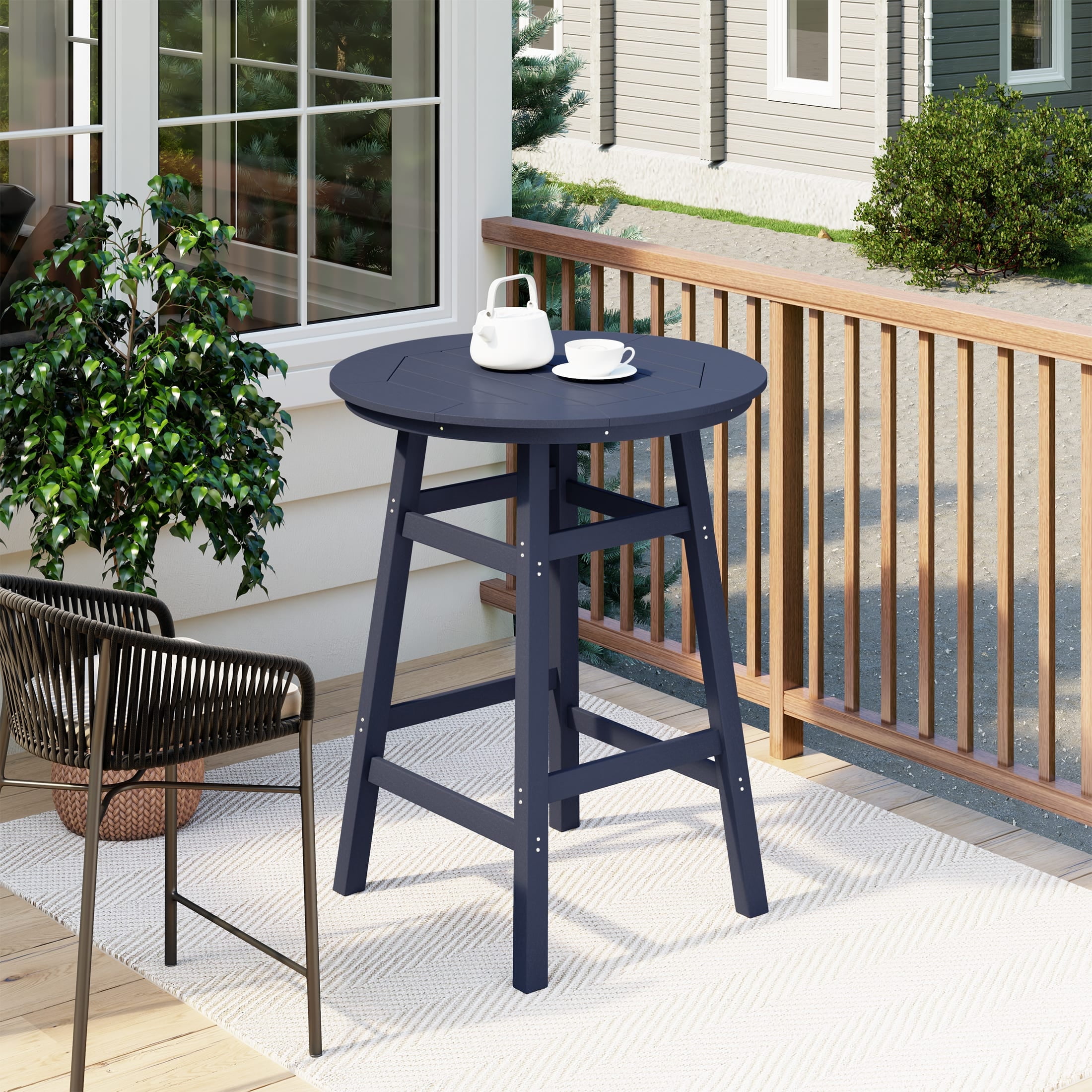 Costaelm Paradise Outdoor HDPE 35" Round Bar Height Patio Table, Navy ...