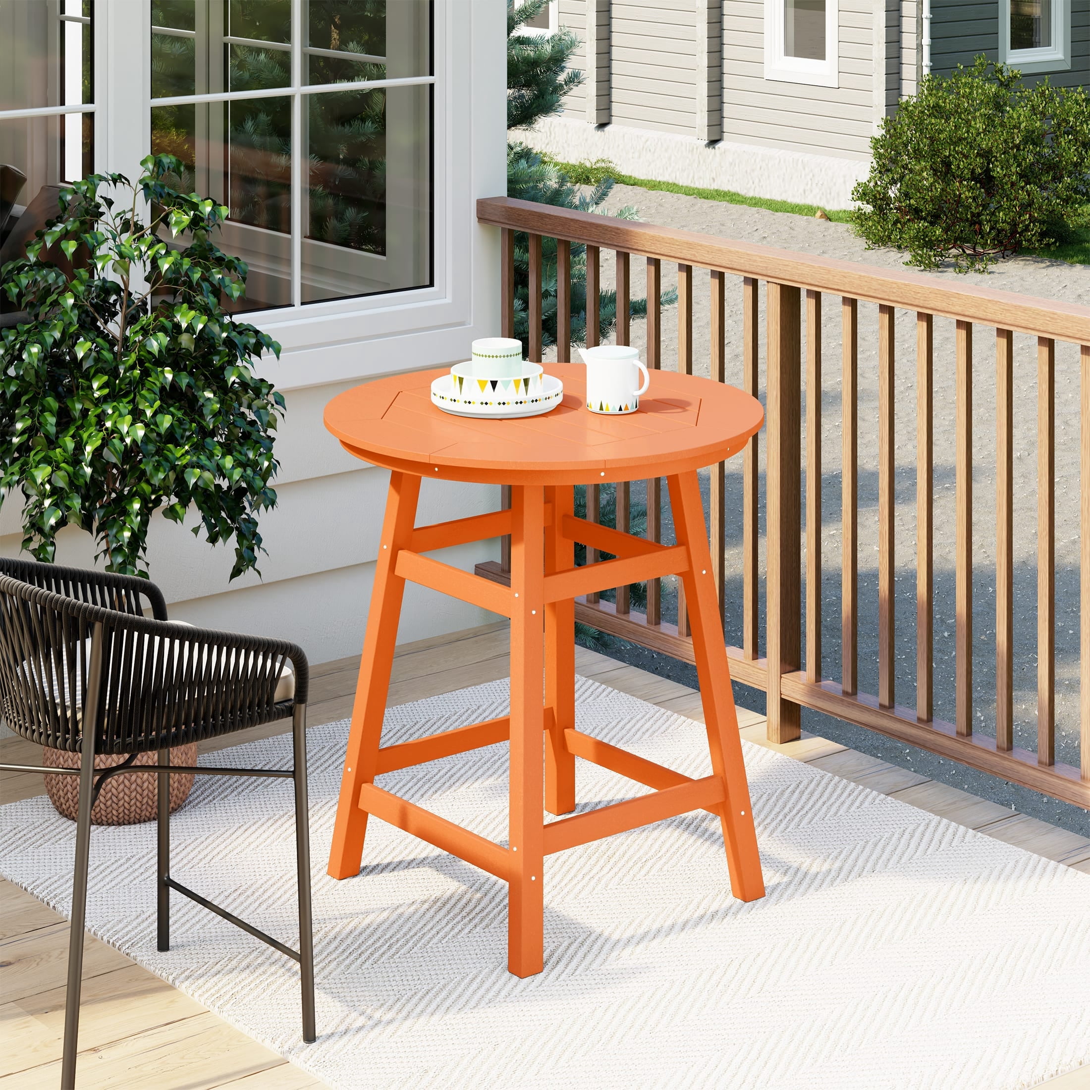 Costaelm Paradise Outdoor HDPE 35" Round Counter Height Patio Bar Table ...