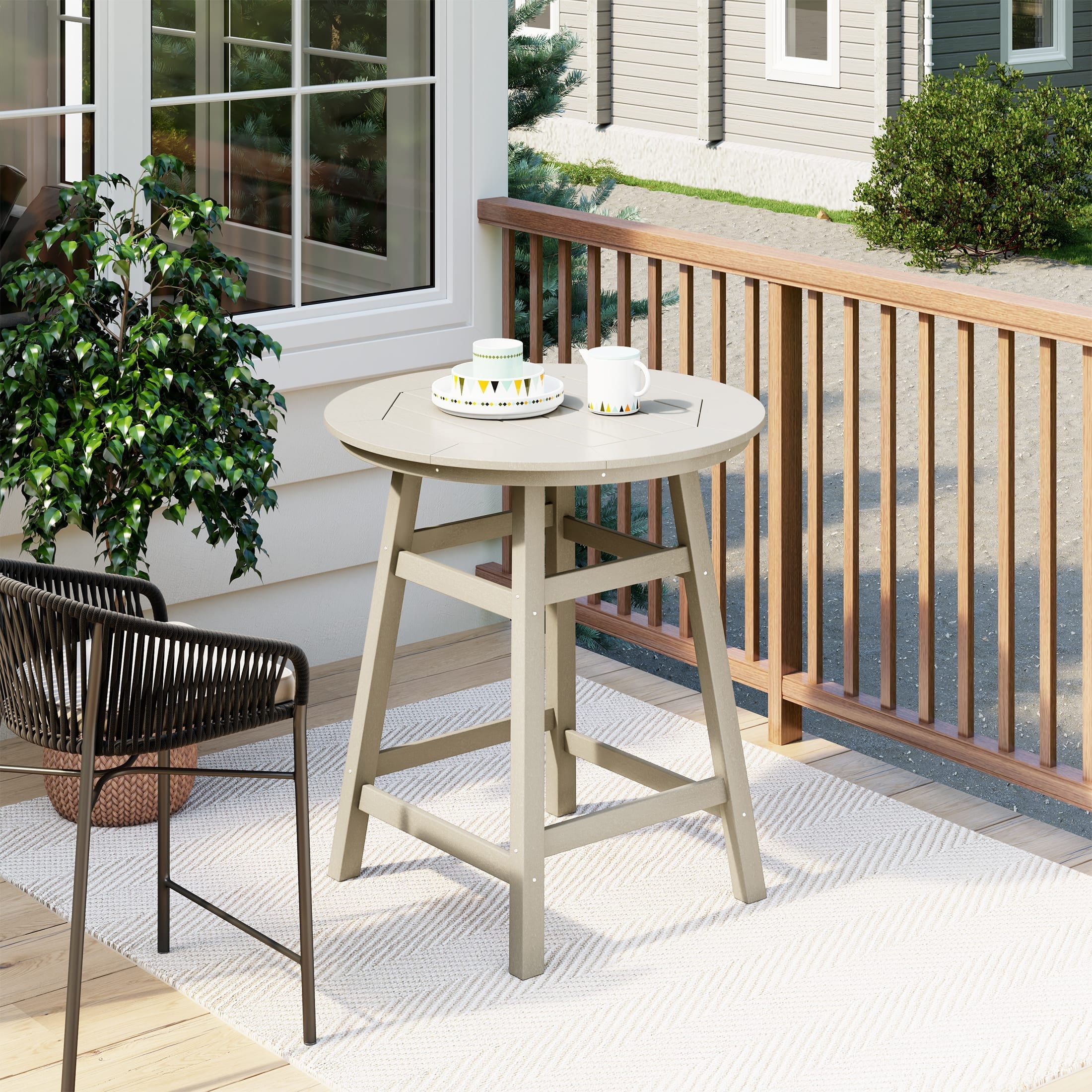 Costaelm Paradise Outdoor HDPE 35" Round Counter Height Patio Bar Table ...