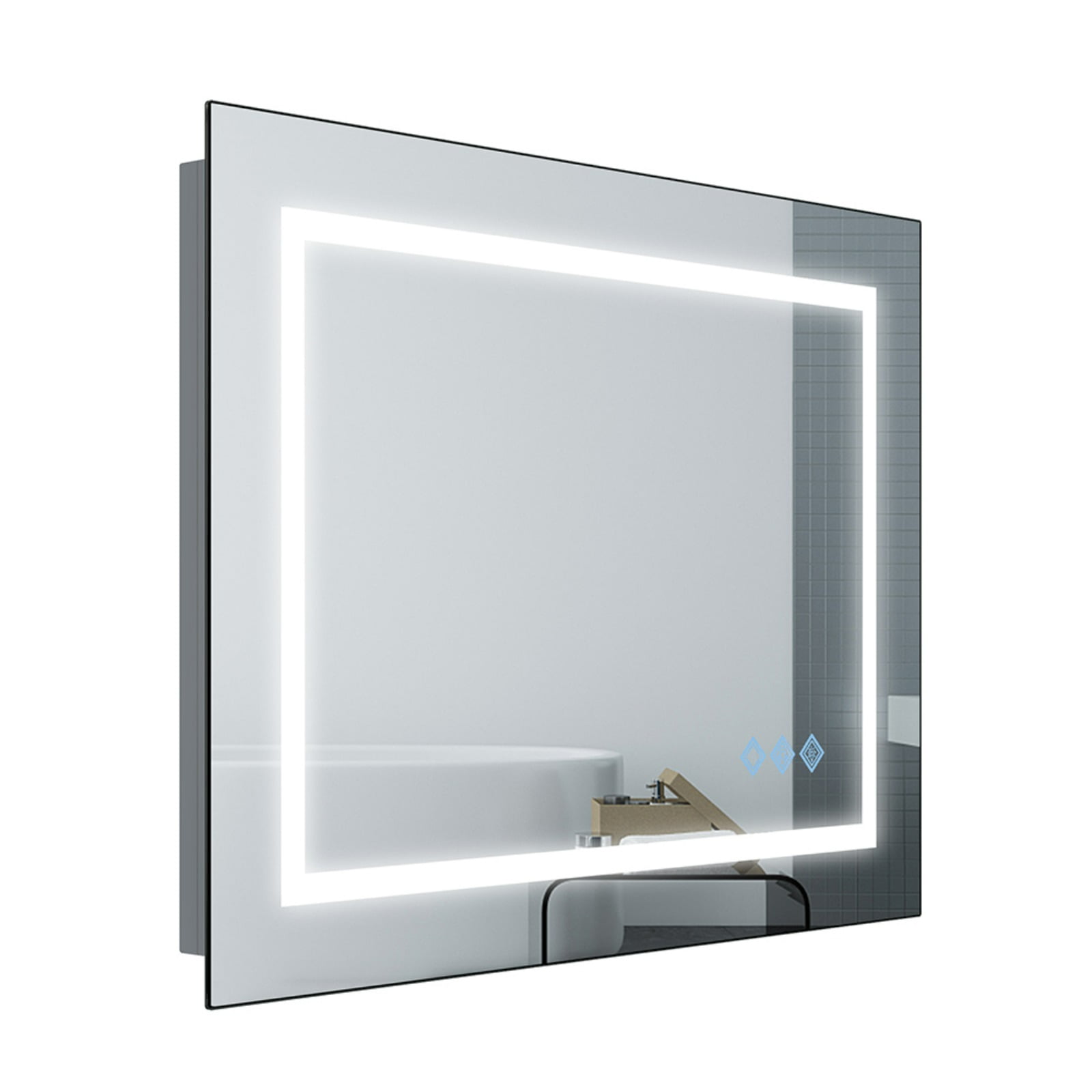 Costal 32x24 Inch Glossy Brushed Silver LED Lamp Bathroom Mirror, Anti ...