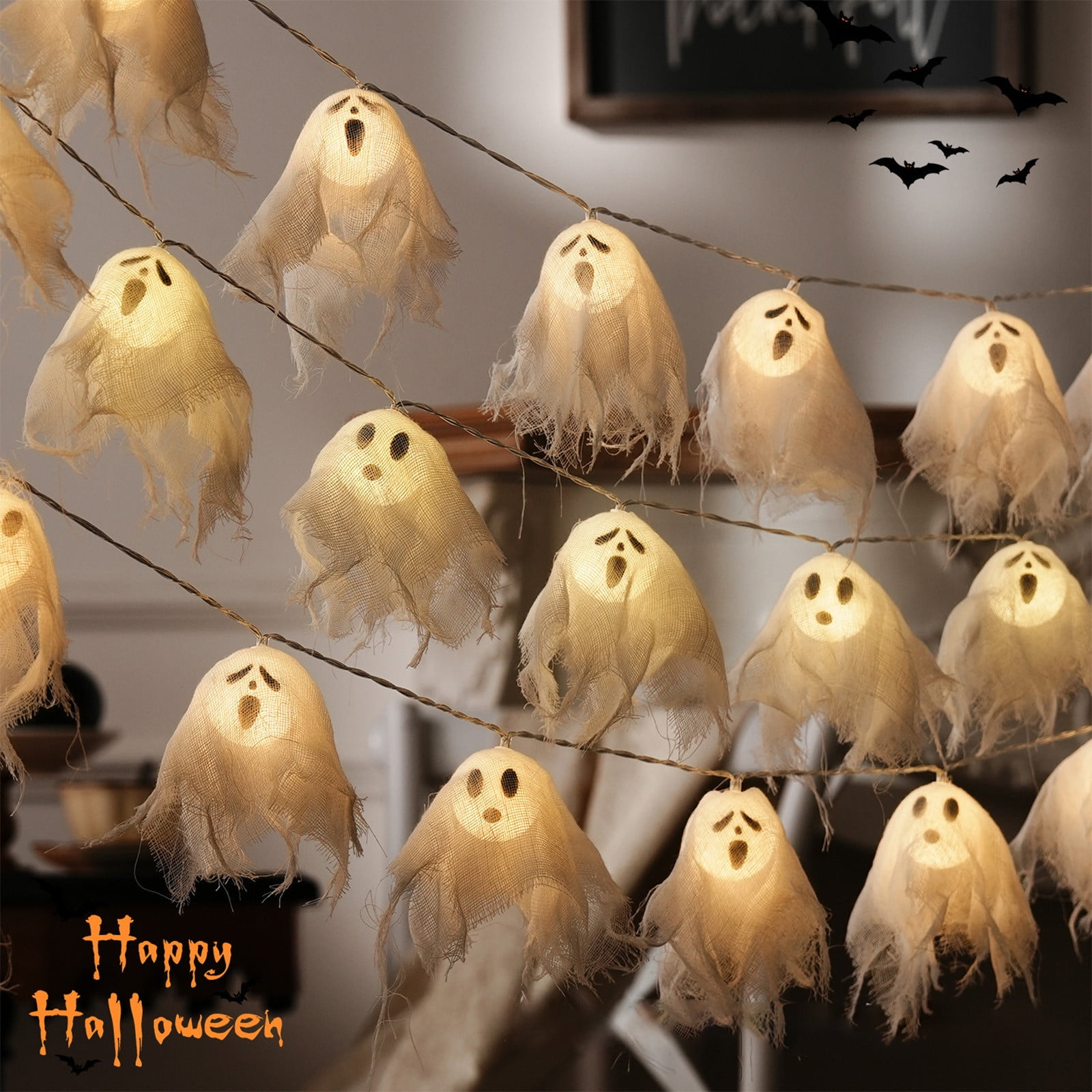 Costeam 20 LED Ghost Battery Operated Halloween Lights,Light Up Ghost ...