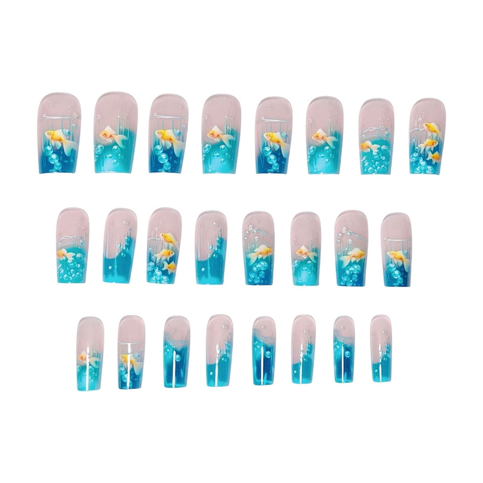 Costeam 24 Pcs Colorful Ocean Goldfish Press On Nails，Vibrant ...