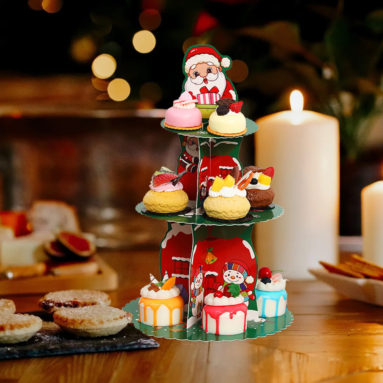 Costeam 3-Tier Christmas Cupcake Stand Cardboard Dessert Tower for Cake ...