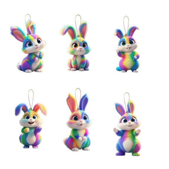 Costeam 6 Piece Acrylic Easter Rabbit Hanging Ornament Set，Cute Flat ...