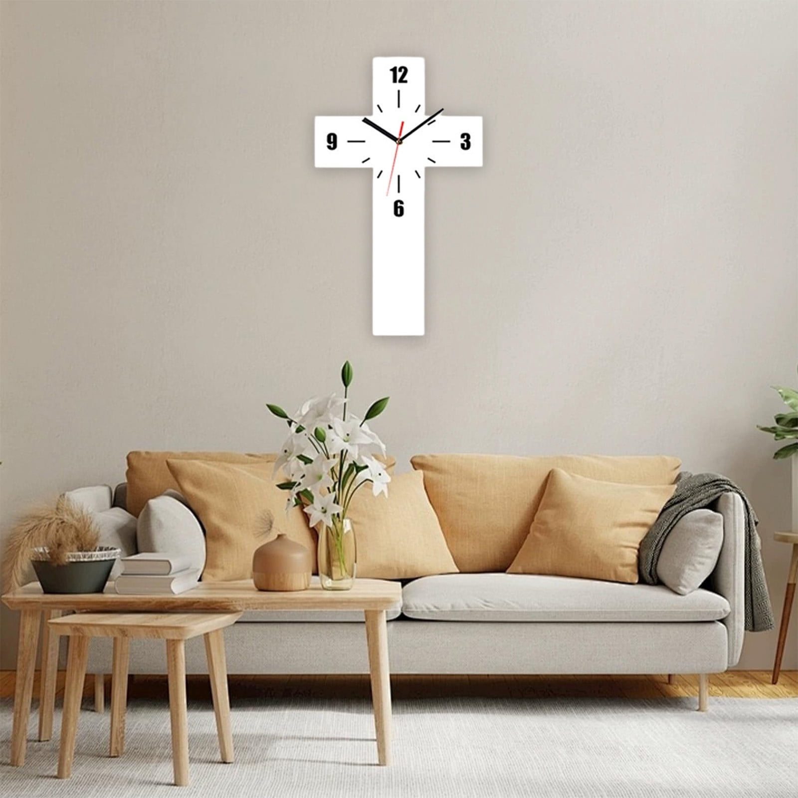 Costeam Acrylic Cross Decorative Wall Clock Hanging Timepiece for Home ...