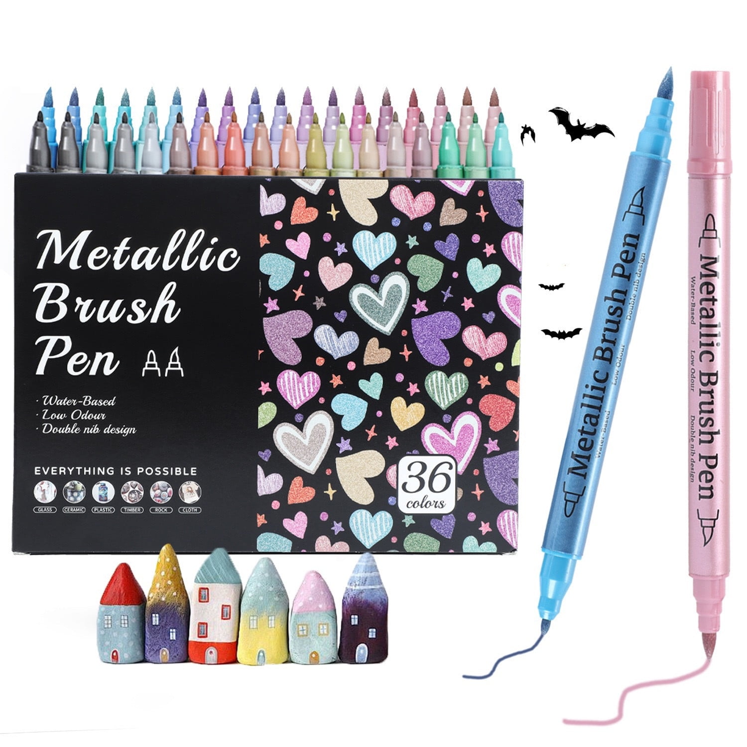 Costeam Double Ended Acrylic Metallic Nail Art Brush Dual Tip Design，2 ...