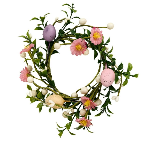 Costeam Easter Artificial Flower Candle Ring Wreath，Mini Floral Garland ...