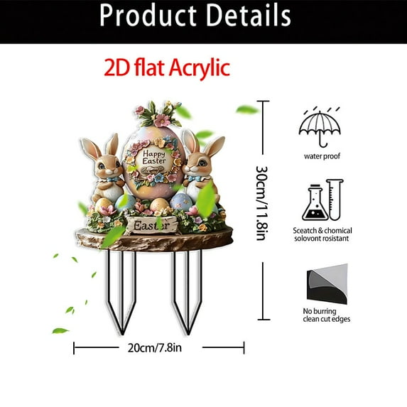 Costeam Easter Cartoon Bunny Egg Acrylic Garden Stake，Decorative Prop ...