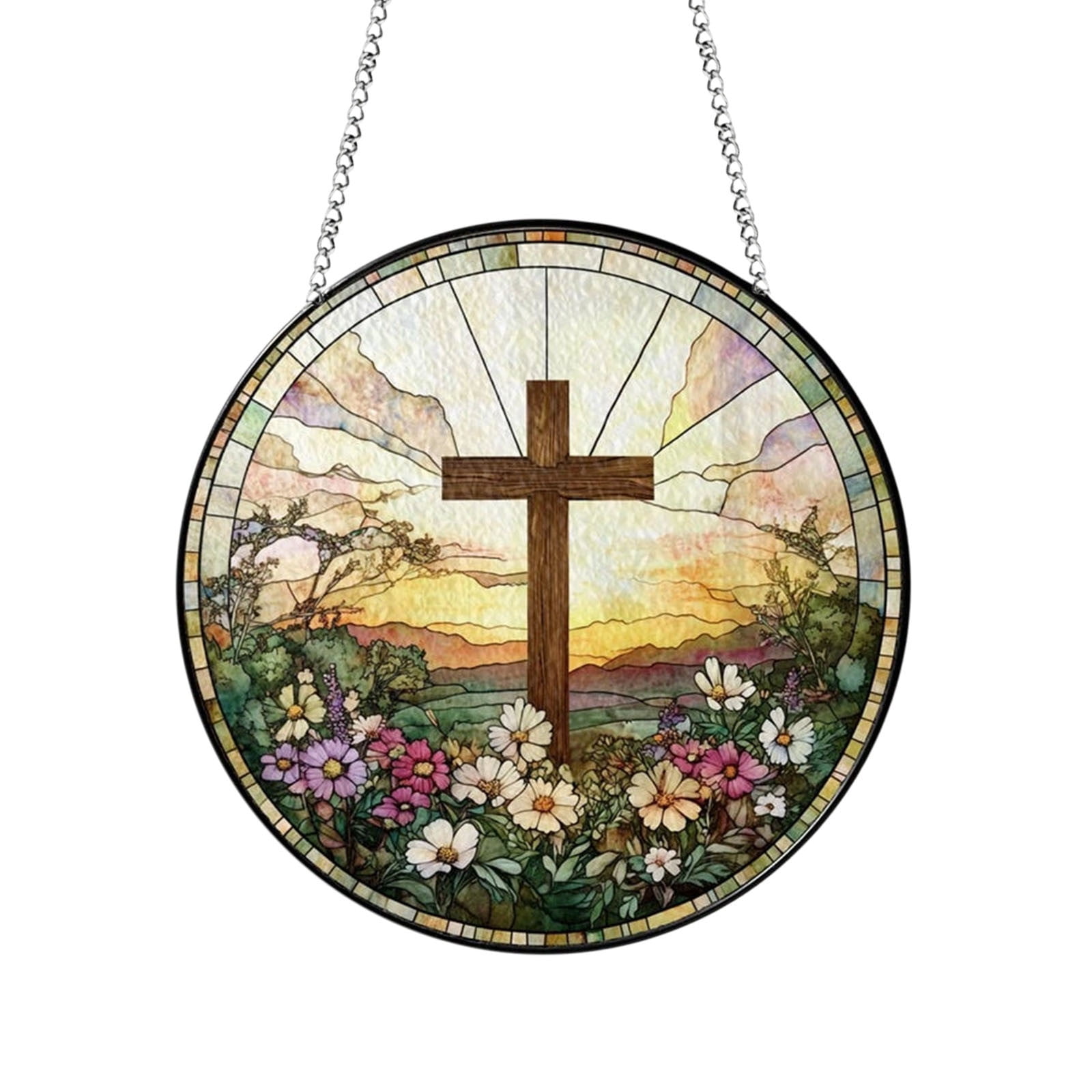 Costeam Easter Flower Suncatcher with Silver Chain，Stained Glass Style ...