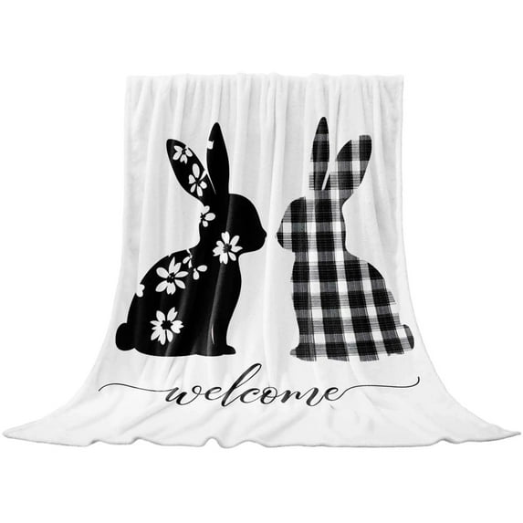 Costeam Easter Happy Black and White Print Throw Blanket 39.37 X 51.18 ...