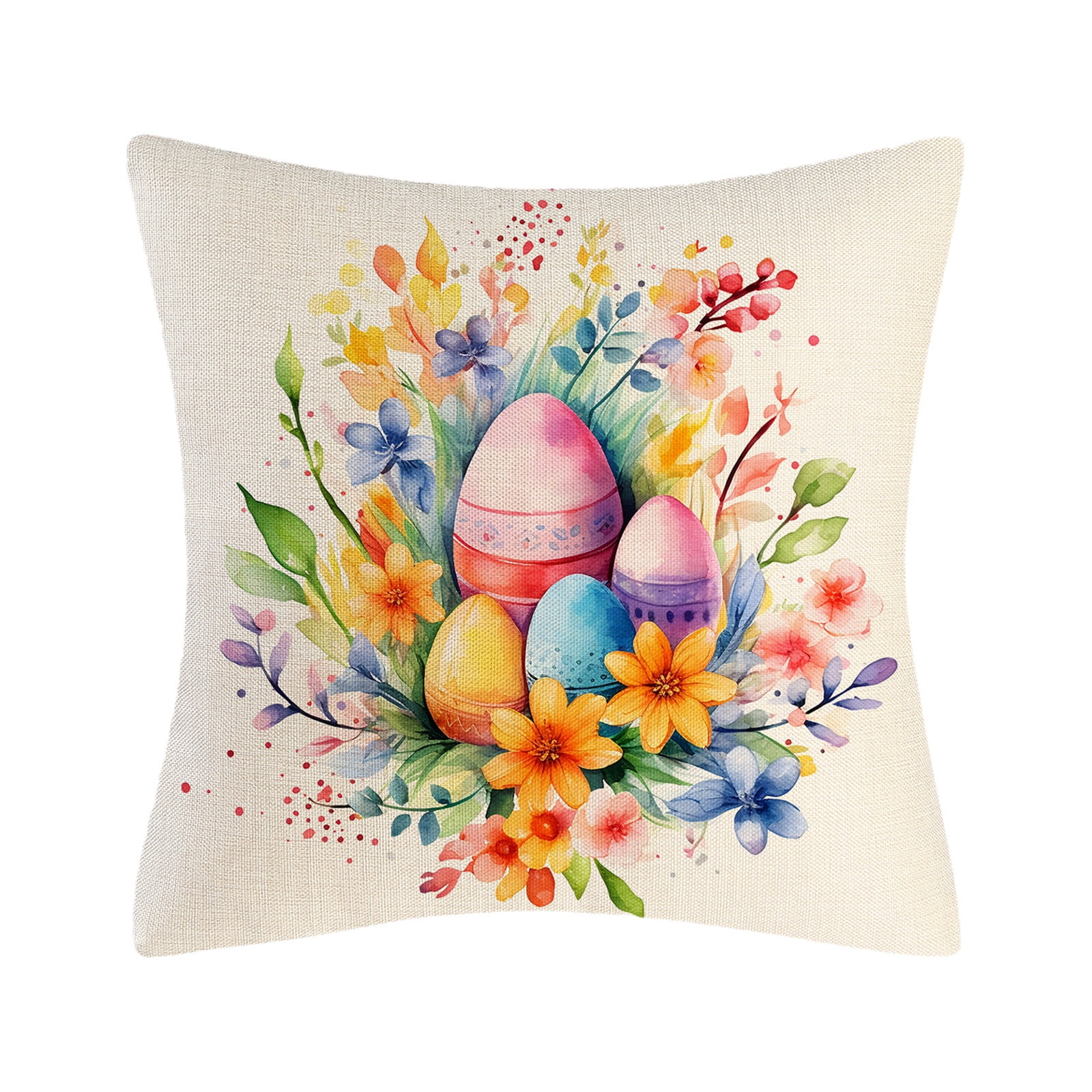 Costeam Easter Painted Egg Bunny Print Linen Pillowcase，Festive Cushion ...