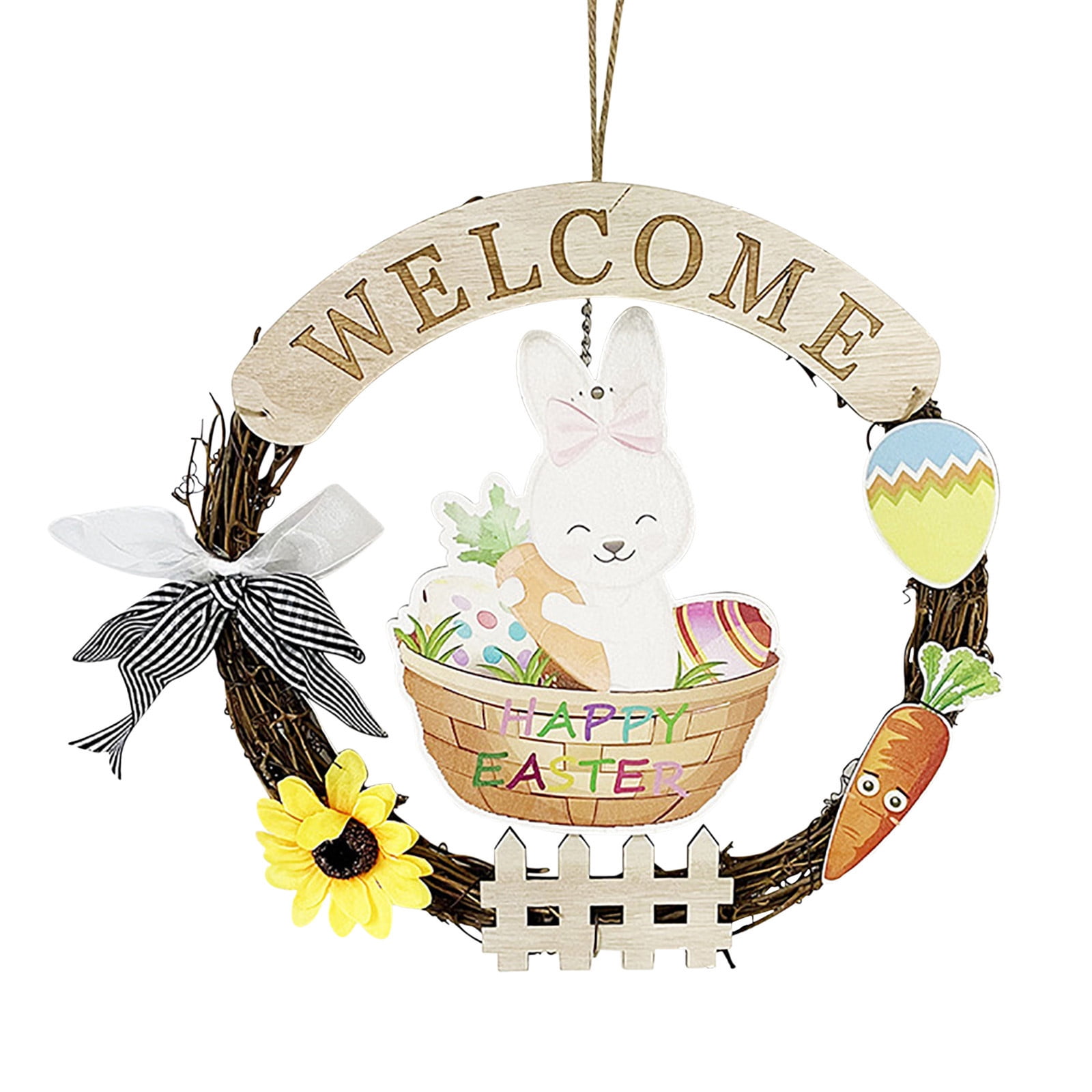 Costeam Easter Rabbit Wreath with Welcome Sign，Cute Door Hanger for ...