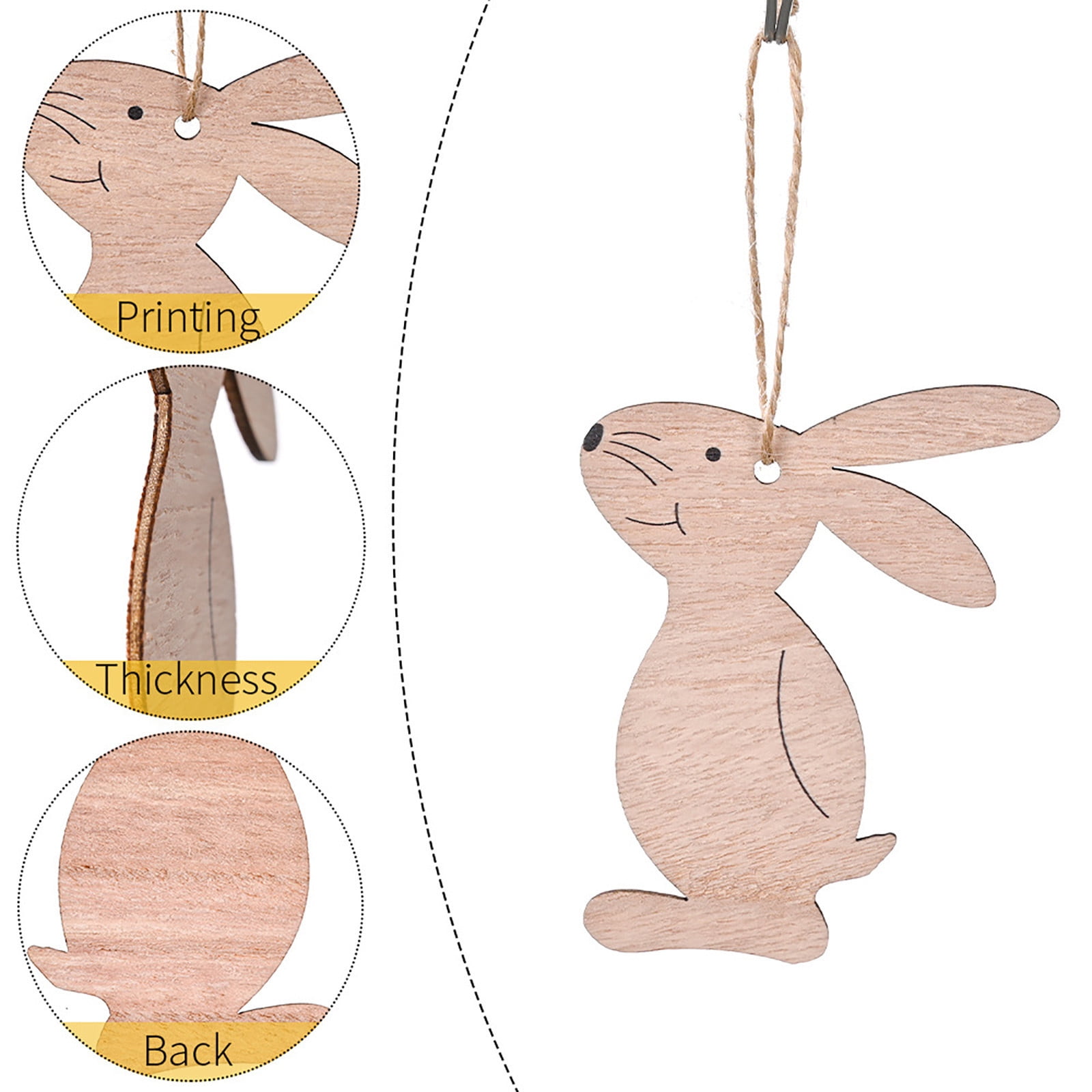 Costeam Easter Solid Color Wooden Bunny Hanging Ornament，Rustic Carved ...