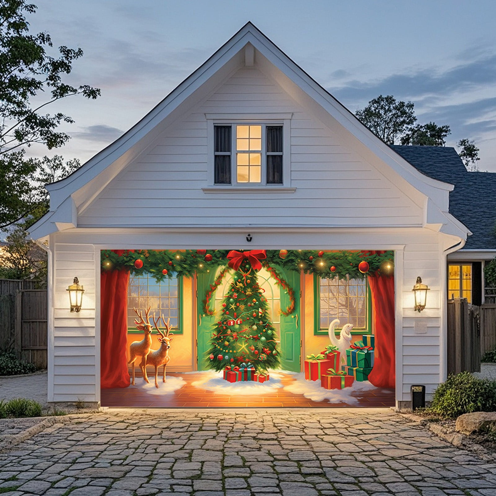 Costeam Extra Large Christmas Garage Door Banner Outdoor Fabric Festive ...