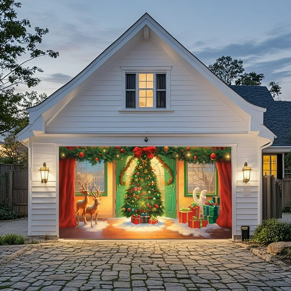 Costeam Extra Large Christmas Garage Door Banner Outdoor Fabric Festive ...