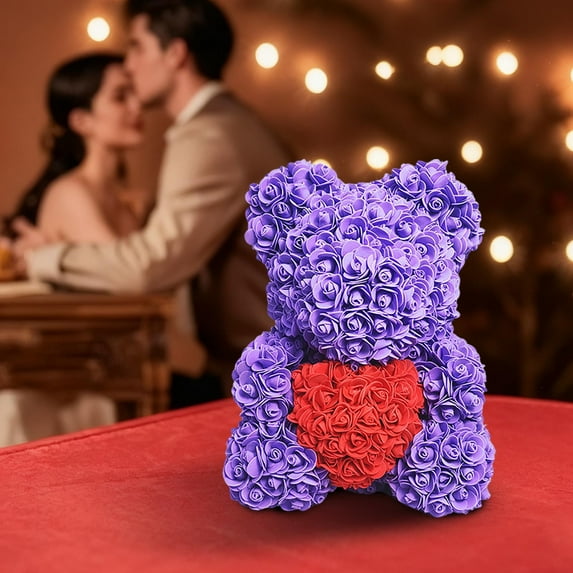 Costeam Faux Rose Flower Bear Figurine，Romantic Gift for Valentine’s ...