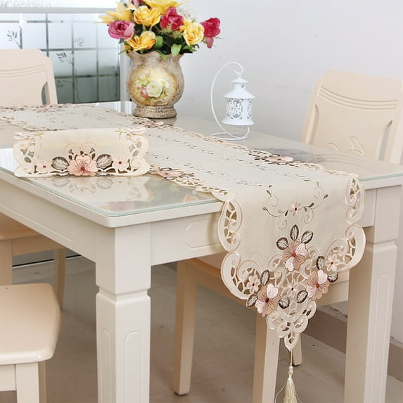 Costeam Floral Pattern Embroidered Linen Table Runner, Washable Holiday ...