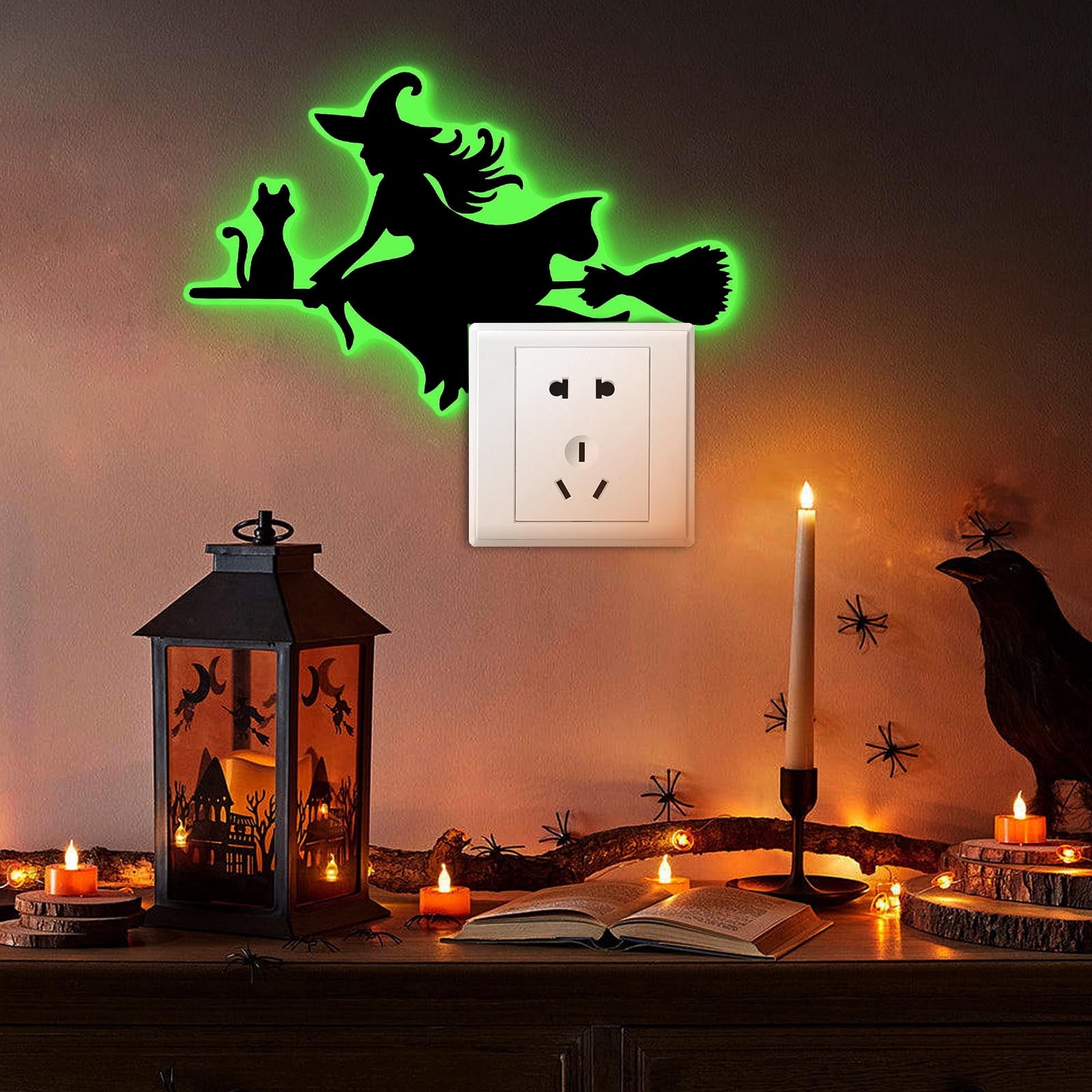Costeam Halloween Door Corner Metal Sign Witch Flying on a Broomstick ...
