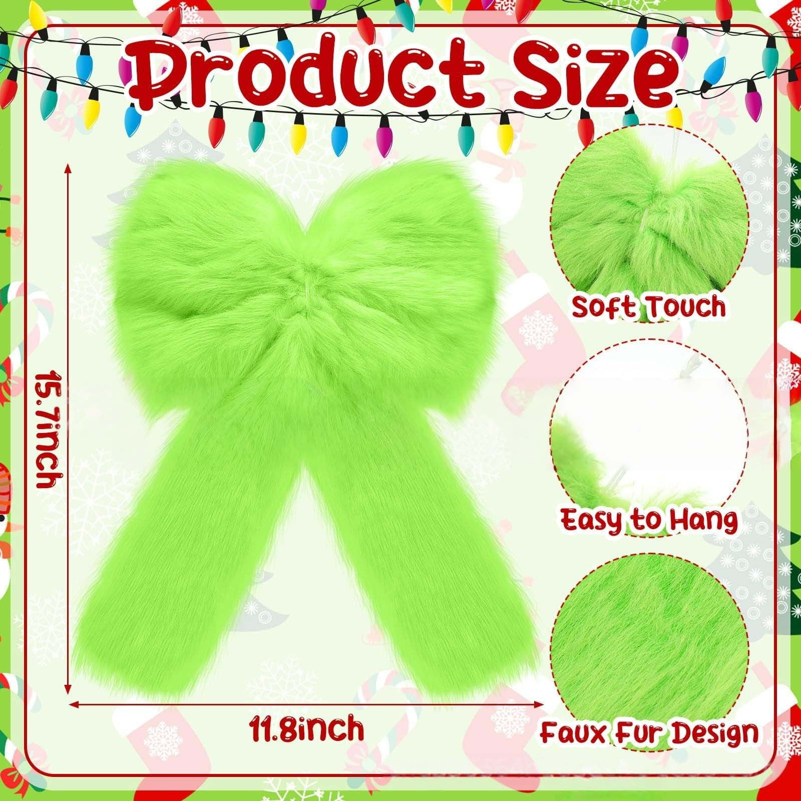 Costeam Lime Green Christmas Tree Topper Bow Green Furry Christmas ...