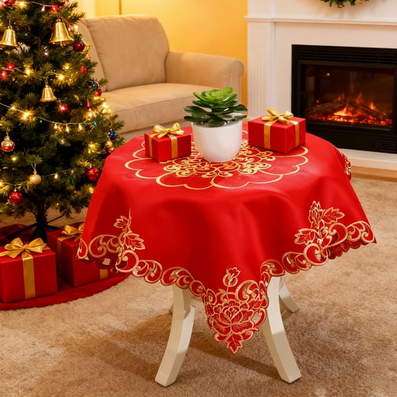 Costeam Red Holiday Tablecloth for Christmas Valentines Day, Round Oil ...