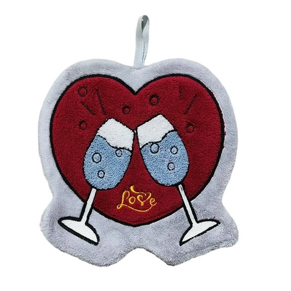 Costeam Valentine Day Coral Fleece Hanging Hand Towel ,Heart Wine Glass ...
