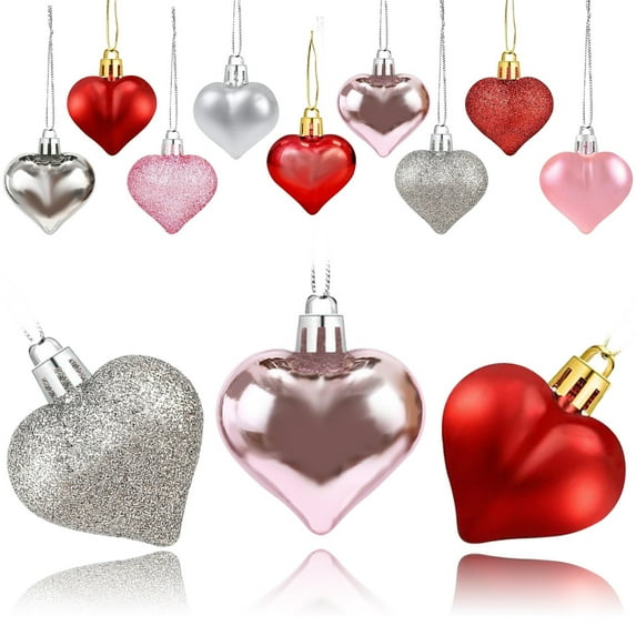 Costeam Valentine's Day Flocked Heart Hanging Ornament，Mini Heart ...