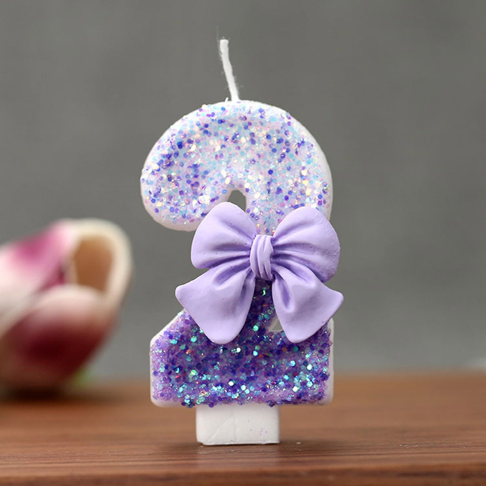 Costeam Valentine's Day Gradient Purple Bow Number Cake Candle Set ...