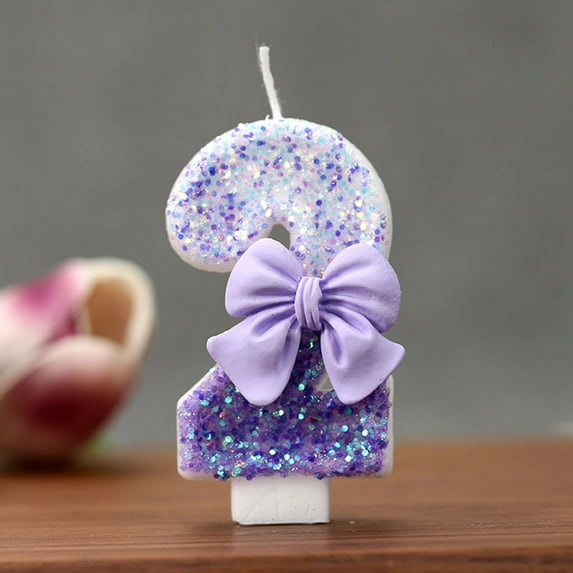 Costeam Valentine's Day Gradient Purple Bow Number Cake Candle Set ...