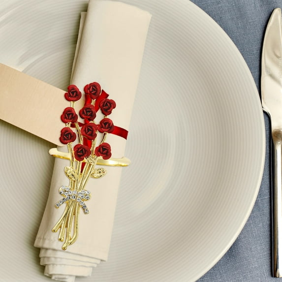 Costeam Valentine’s Day Rose Pattern Napkin Ring，Elegant Table Decor ...