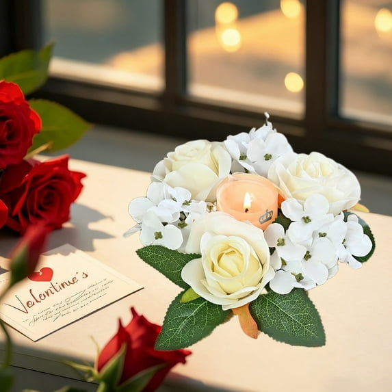Costeam Valentines Day Rose Embroidery Ball Flower Candle Wreath ...