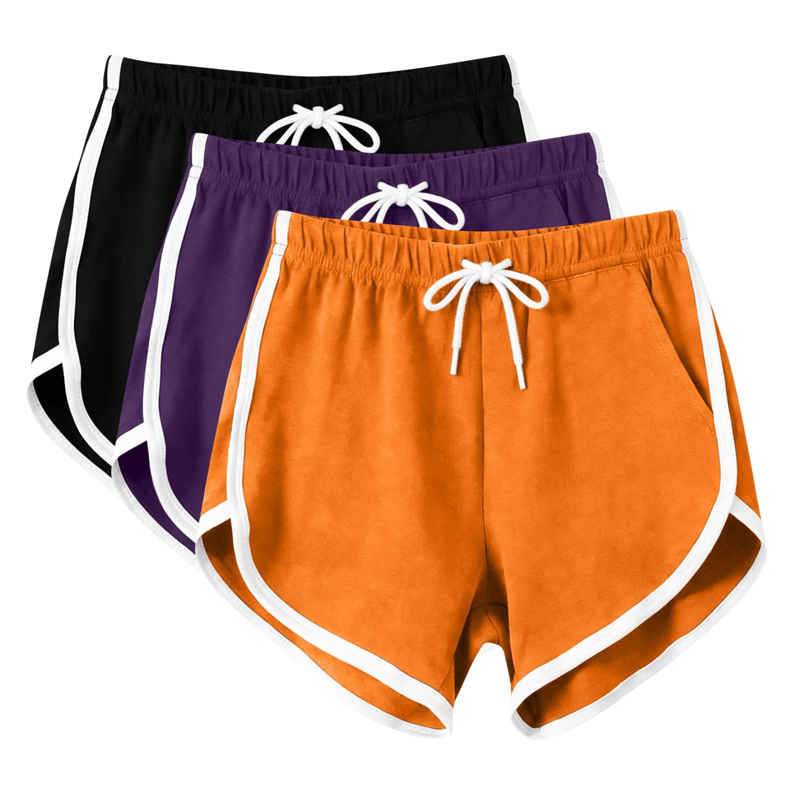 Costeam Womens 3 Piece Retro Sporty Color Block Trim Athletic Shorts ...