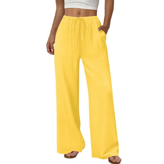 Costeam Womens Drawstring Elastic Waist Wide Leg Pants with Side ...