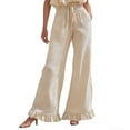 Costeam Womens Fashion Drawstring Waist Long Pants Ruffled Hem Loose ...