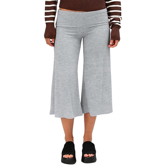 Costeam Womens Fold Over Waist Wide Leg Capri Yoga Pants Lightweight ...