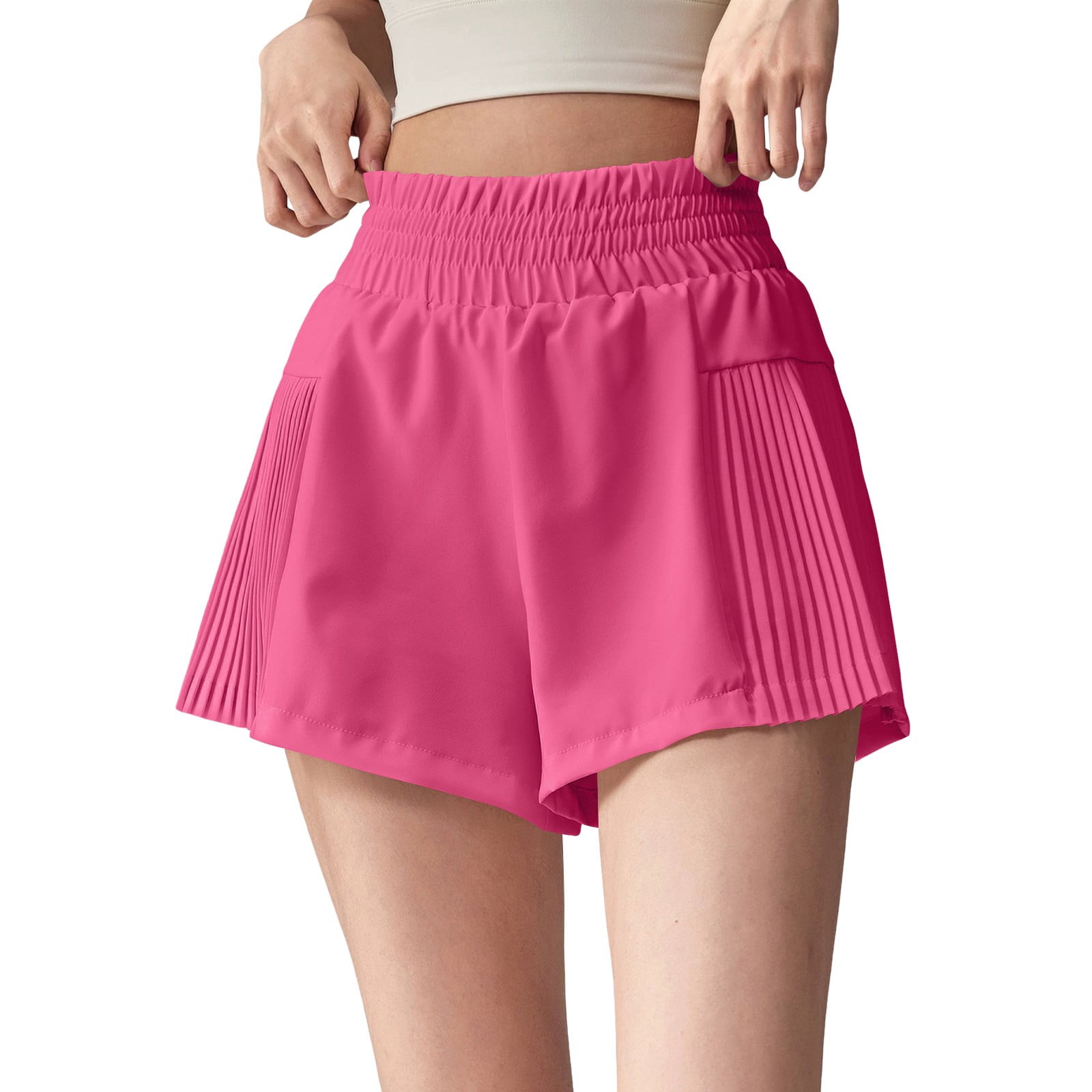 Costeam Womens High Waisted Pleated Side Athletic Shorts Elastic ...