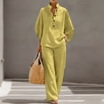 Costeam Womens Linen Two Piece Matching Outfit Stand Collar Half Button ...