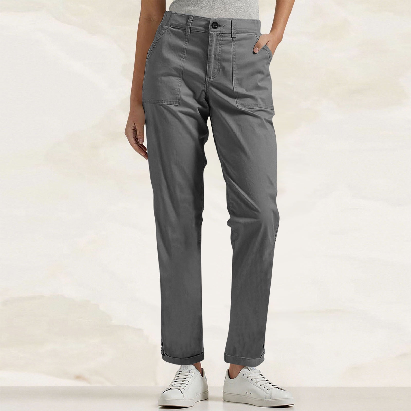 Costeam Womens Solid Color Straight Leg Casual Pants Button Zipper Fly ...