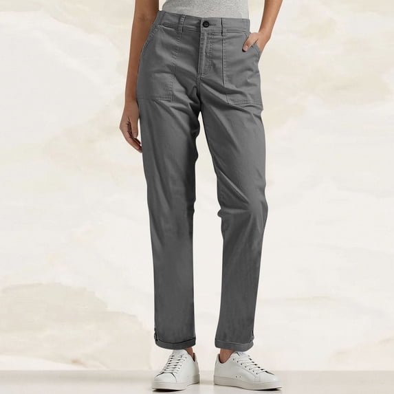 Costeam Womens Solid Color Straight Leg Casual Pants Button Zipper Fly ...