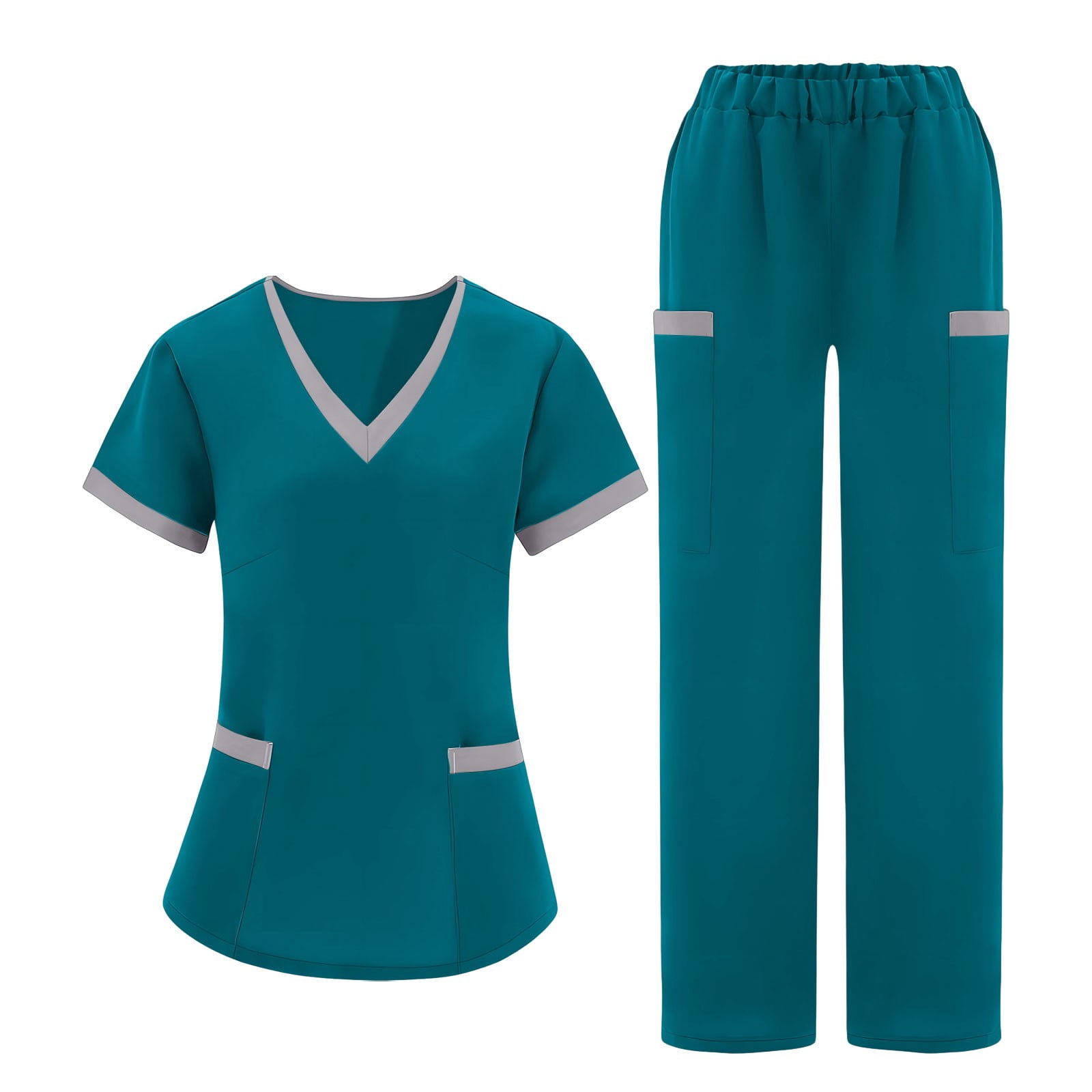 Costeam Womens Solid Color V Neck Short Sleeve Top with Pocket Pants ...