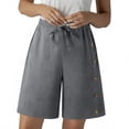 Costeam Womens Solid Five Inch Cropped Pants Elastic Waist Button Decor ...