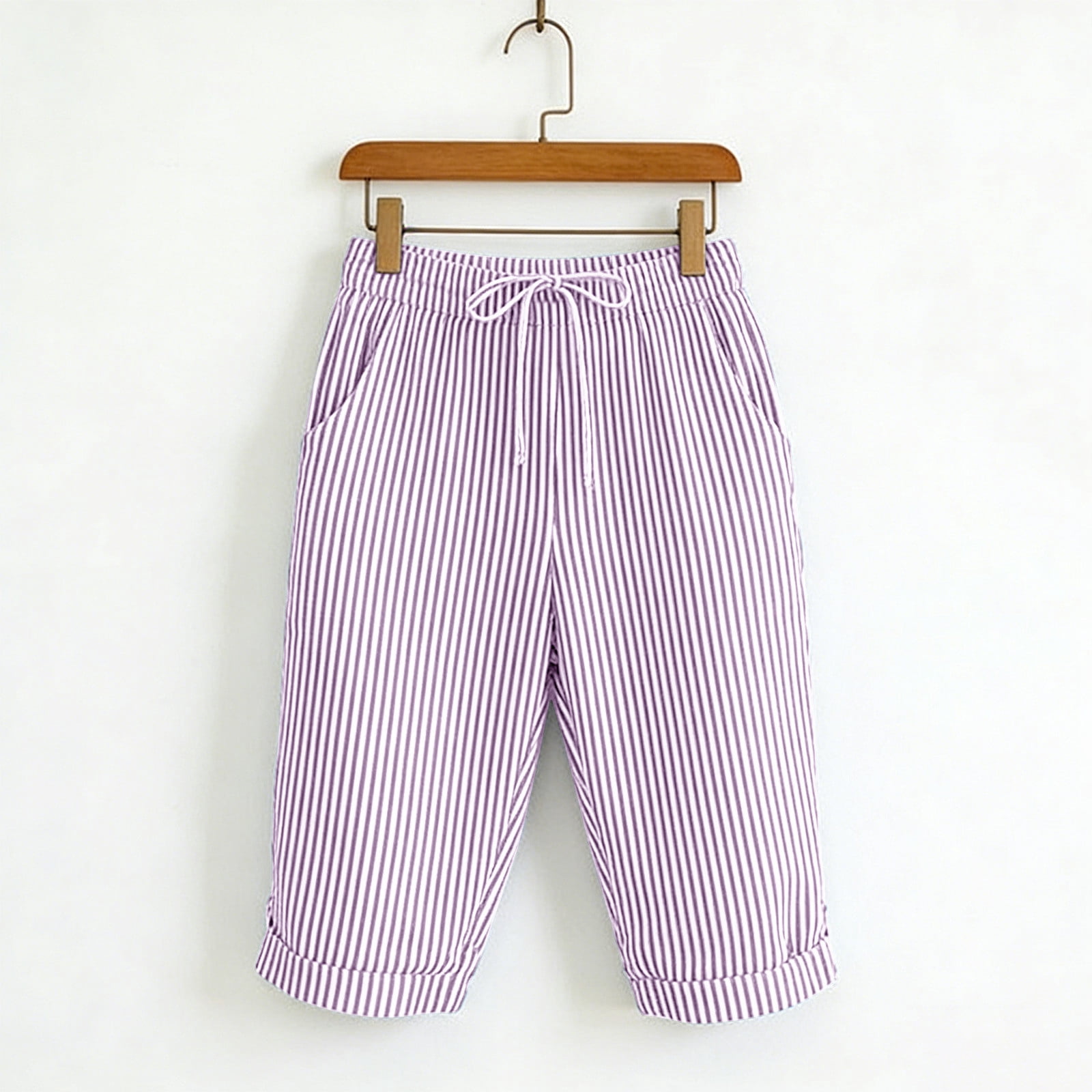 Costeam Womens Striped Linen Blend Bermuda Shorts Dual Side Hand ...