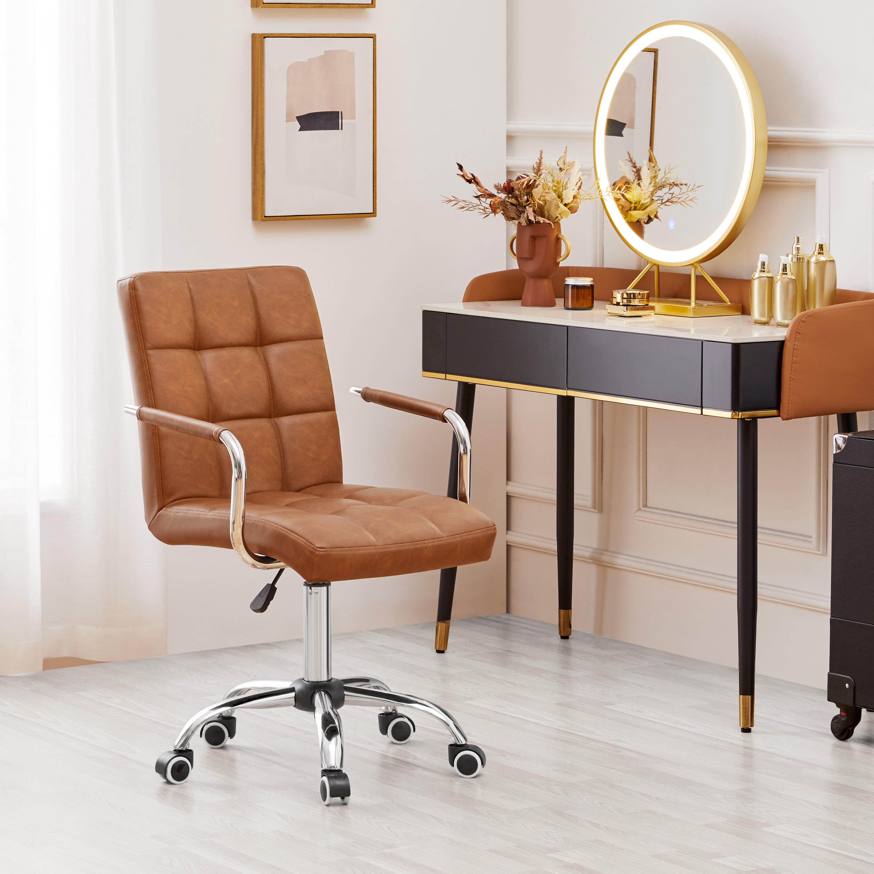 Costoffs Stylish Office Chair Height Adjustable Mid Back PU Leather 360 ...