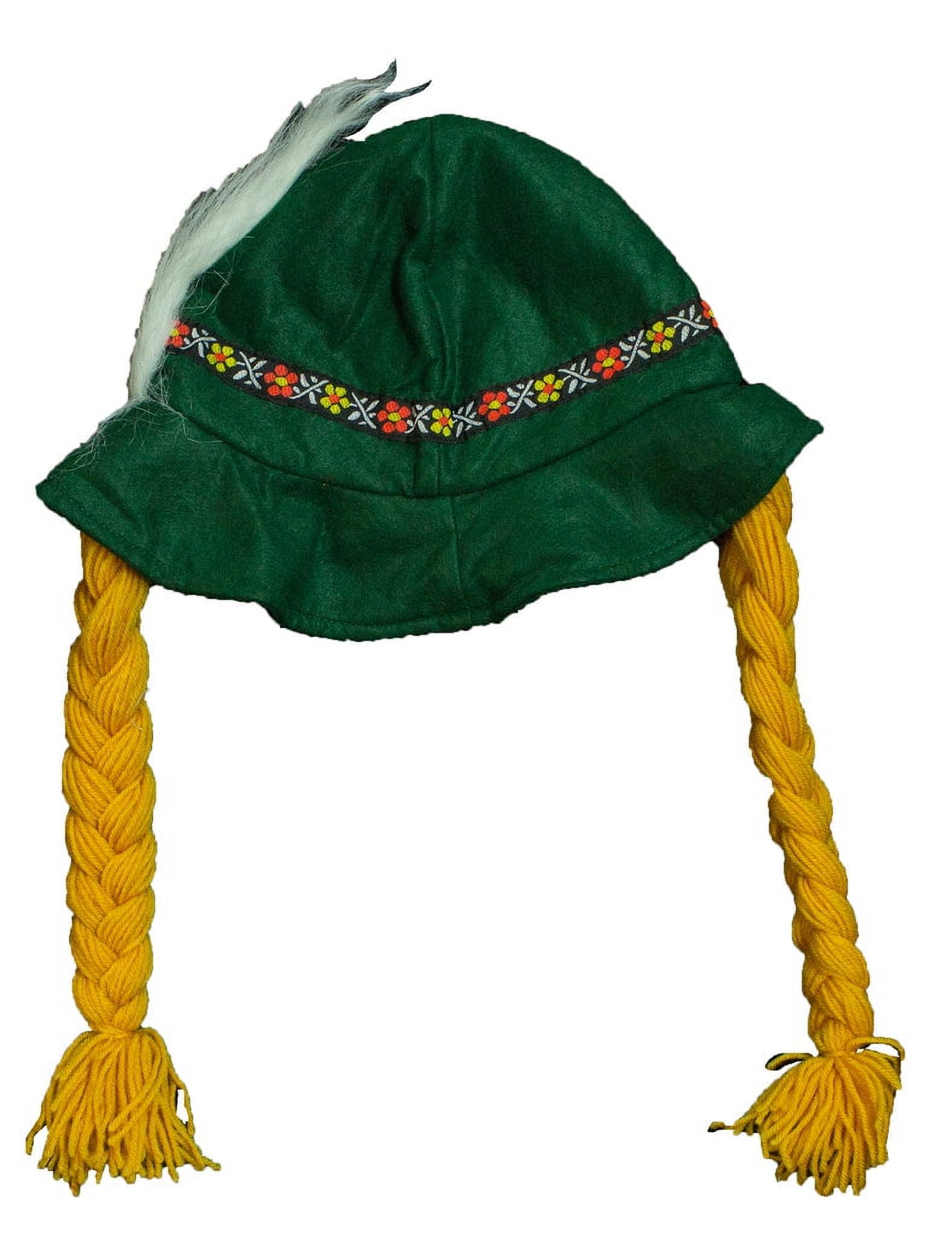 Costume Accessory - Soft Felt Alpine Hat w/ Braids and Feather ...
